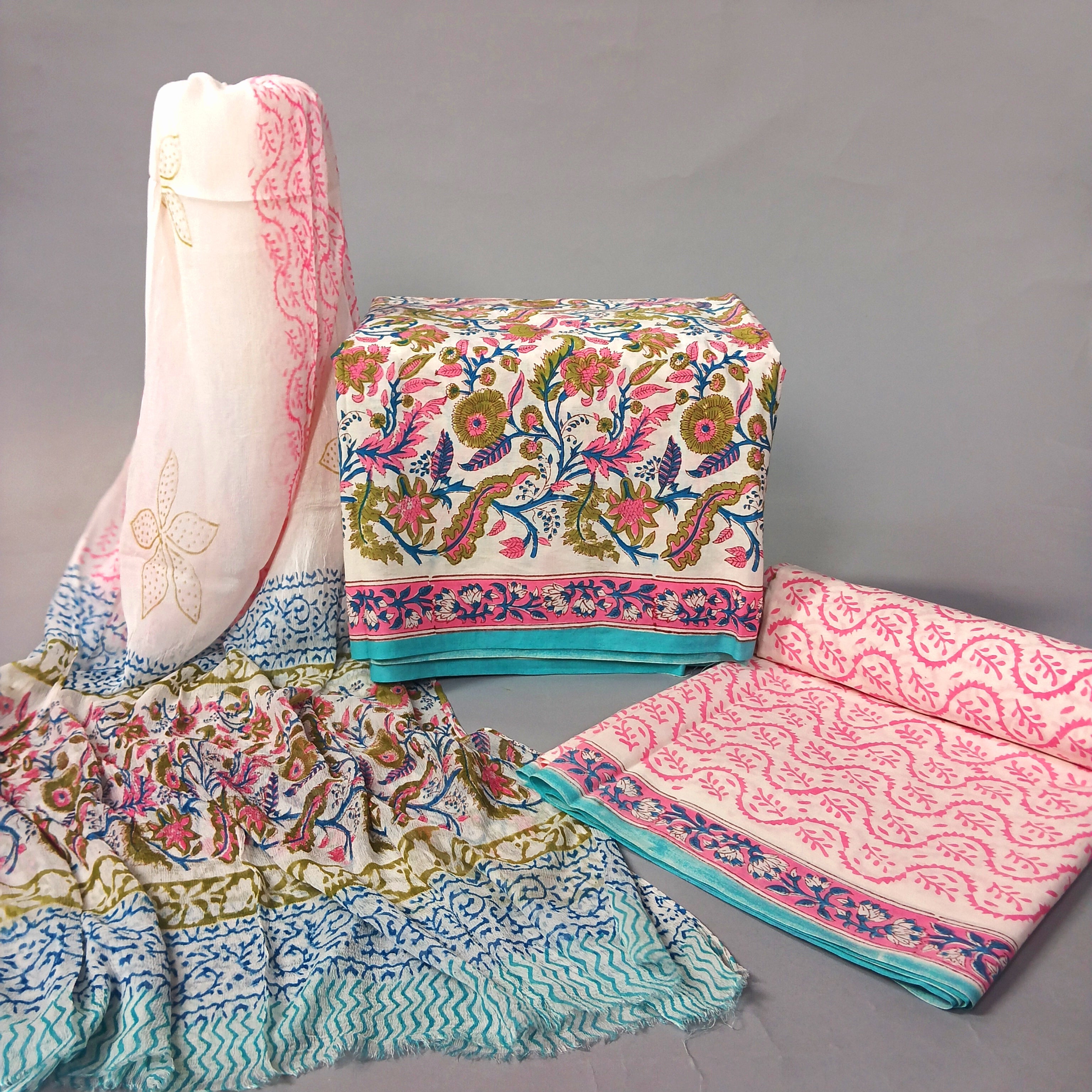 COTTON SUIT WITH CHIFFON DUPATTA – Sethani Craft