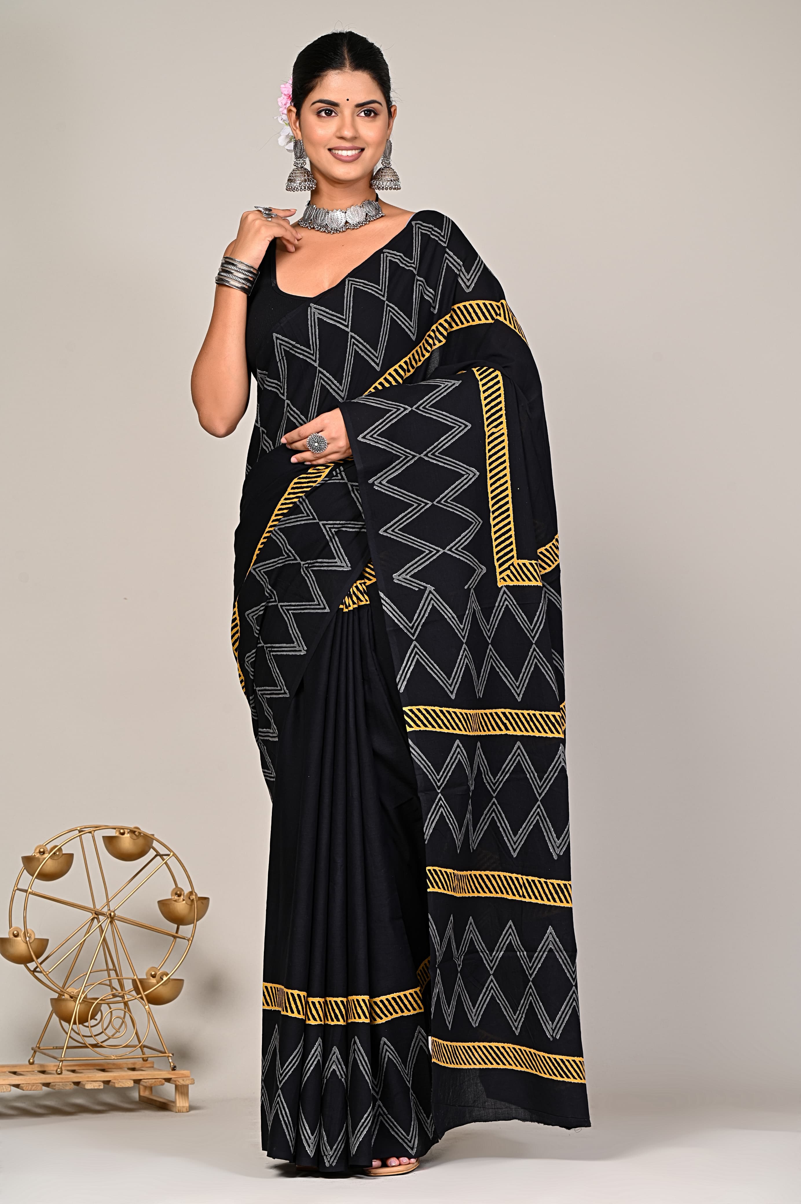 COTTON SAREE BAGRU HADN BLOCK PRINT – Sethani Craft