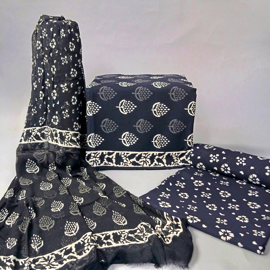 COTTON SUIT WITH CHIFFON DUPATTA – Sethani Craft