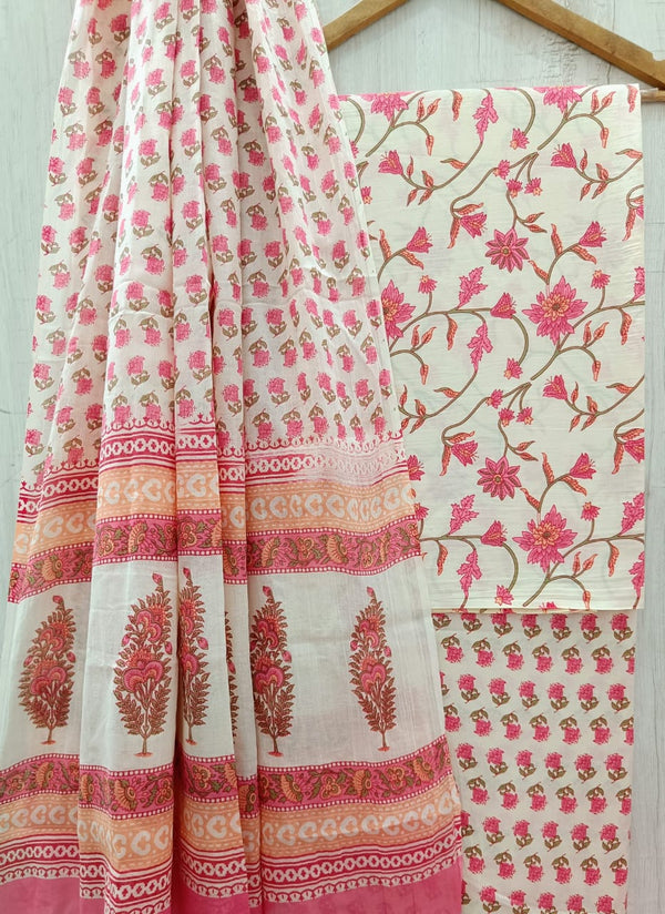 Floral Unstiched Sanganeri Print Cotton Suit With Cotton Dupatta ...